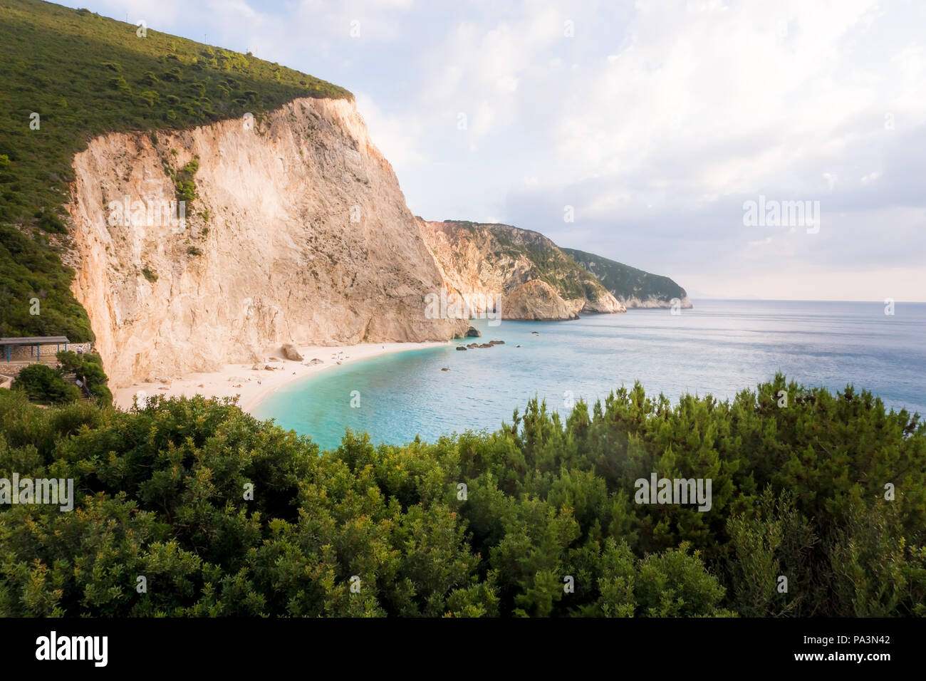 Top view of white beach with green rocks of Lefkada Island Stock Photo ...