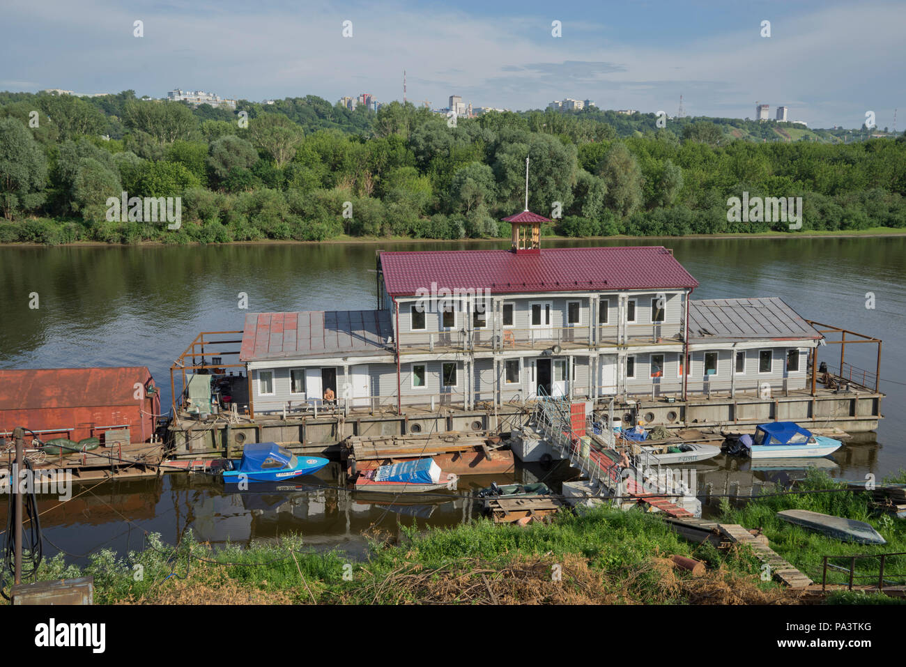 Marina with leisure and fishing boats on the Volga river in Nizhny ...