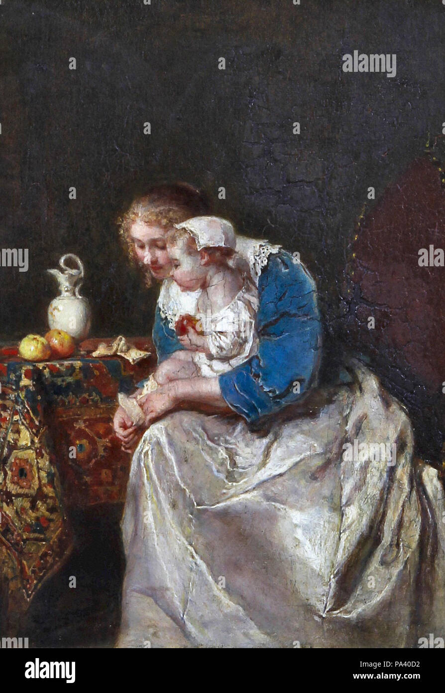 Plassan Antoine Emile - Mother and Child Seated by a Table Stock Photo ...