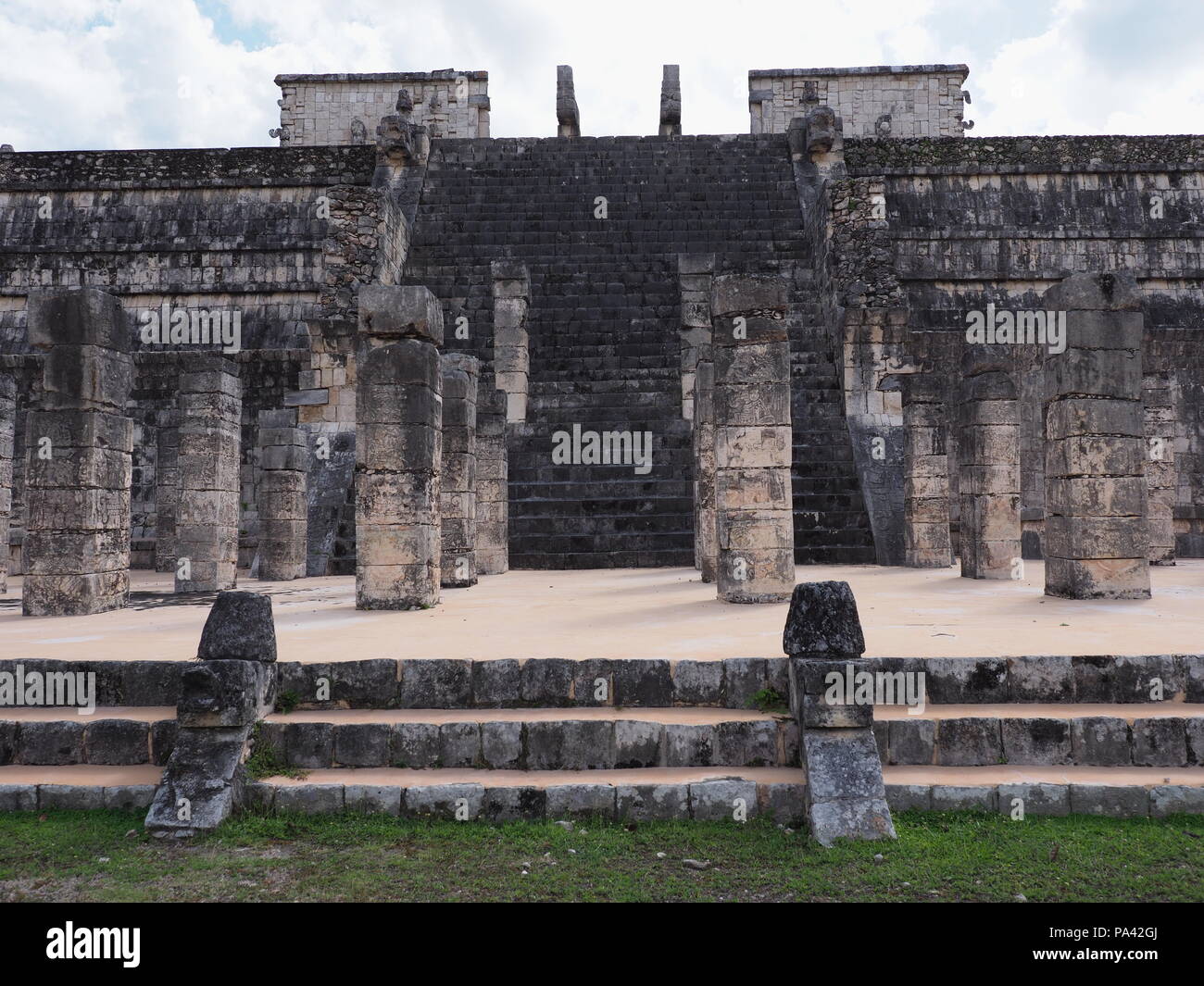 Front ruins of Temple of Warriors building at Chichen Itza city in ...