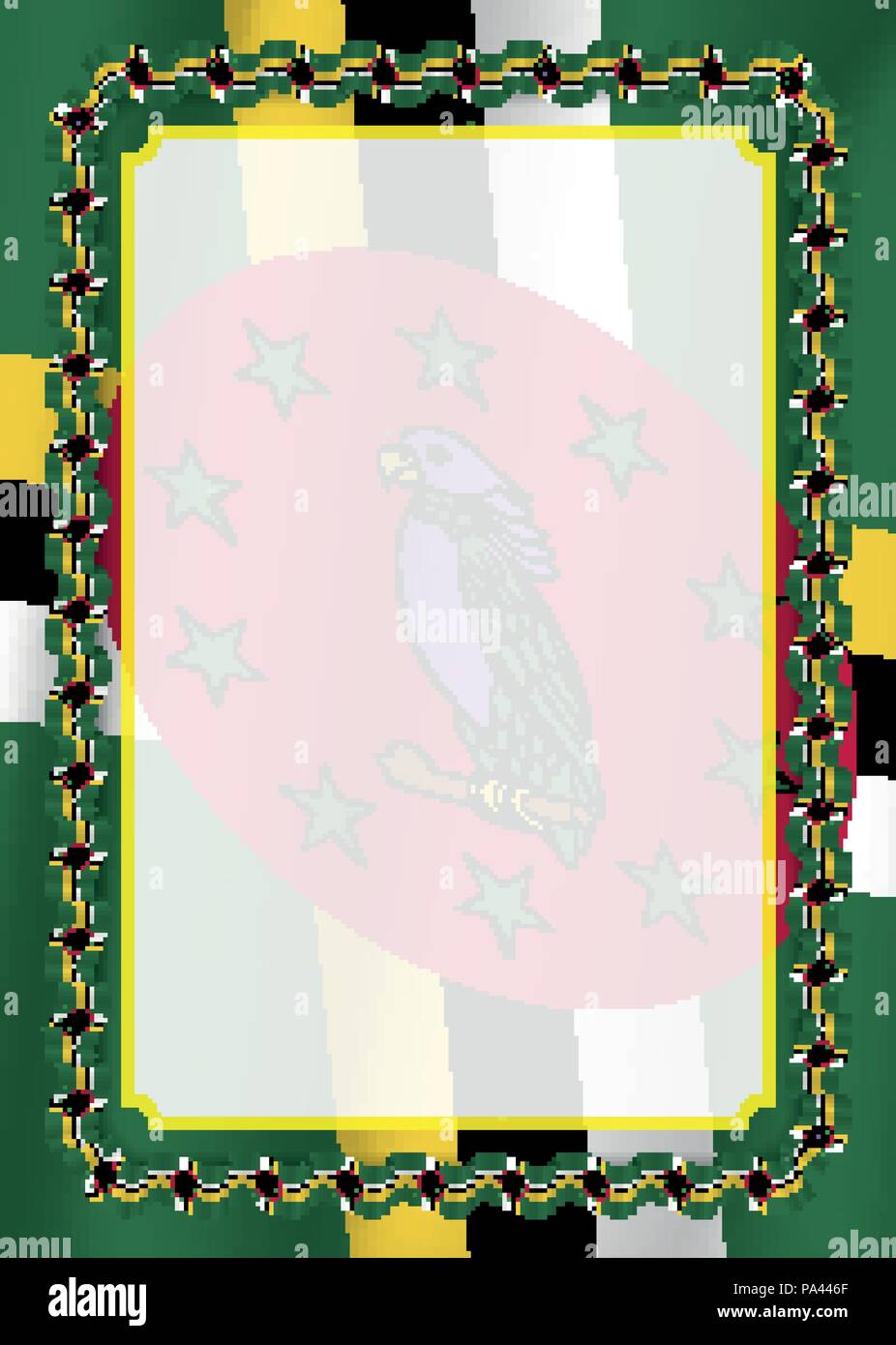 Frame and border of ribbon with Dominica flag, template elements for ...