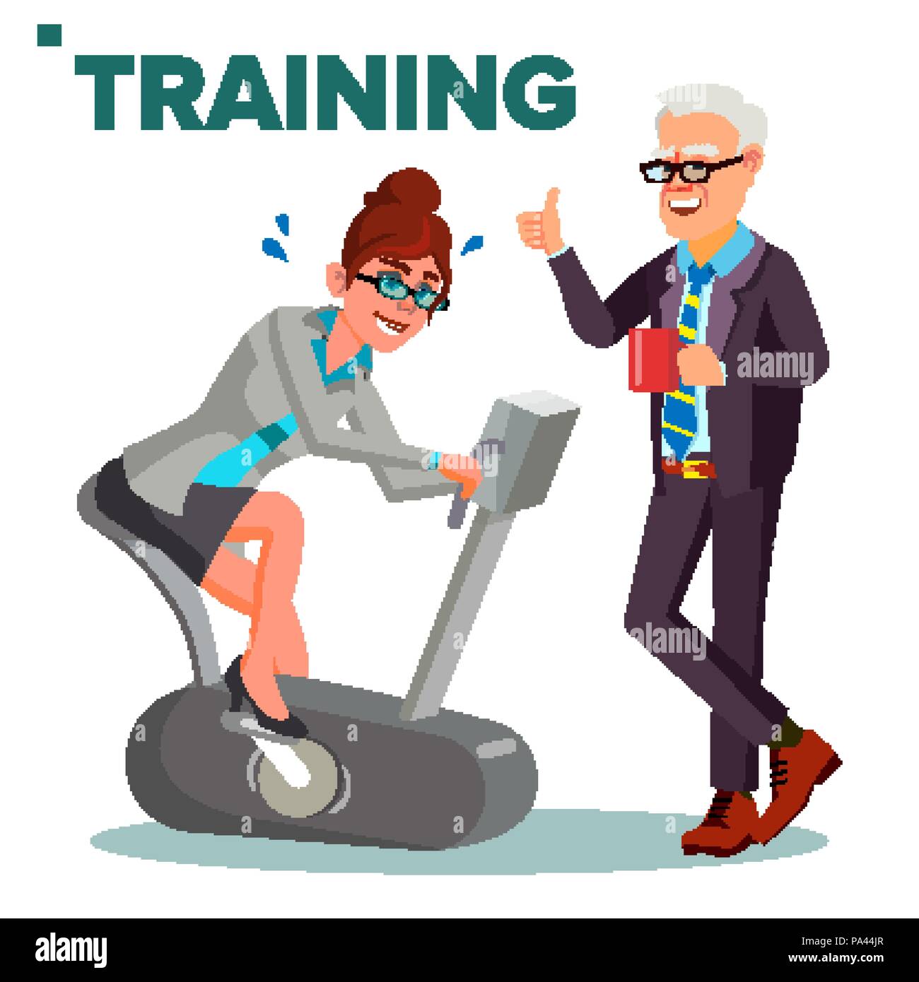 Business Training Concept Vector. Business Woman Running On Exercise ...
