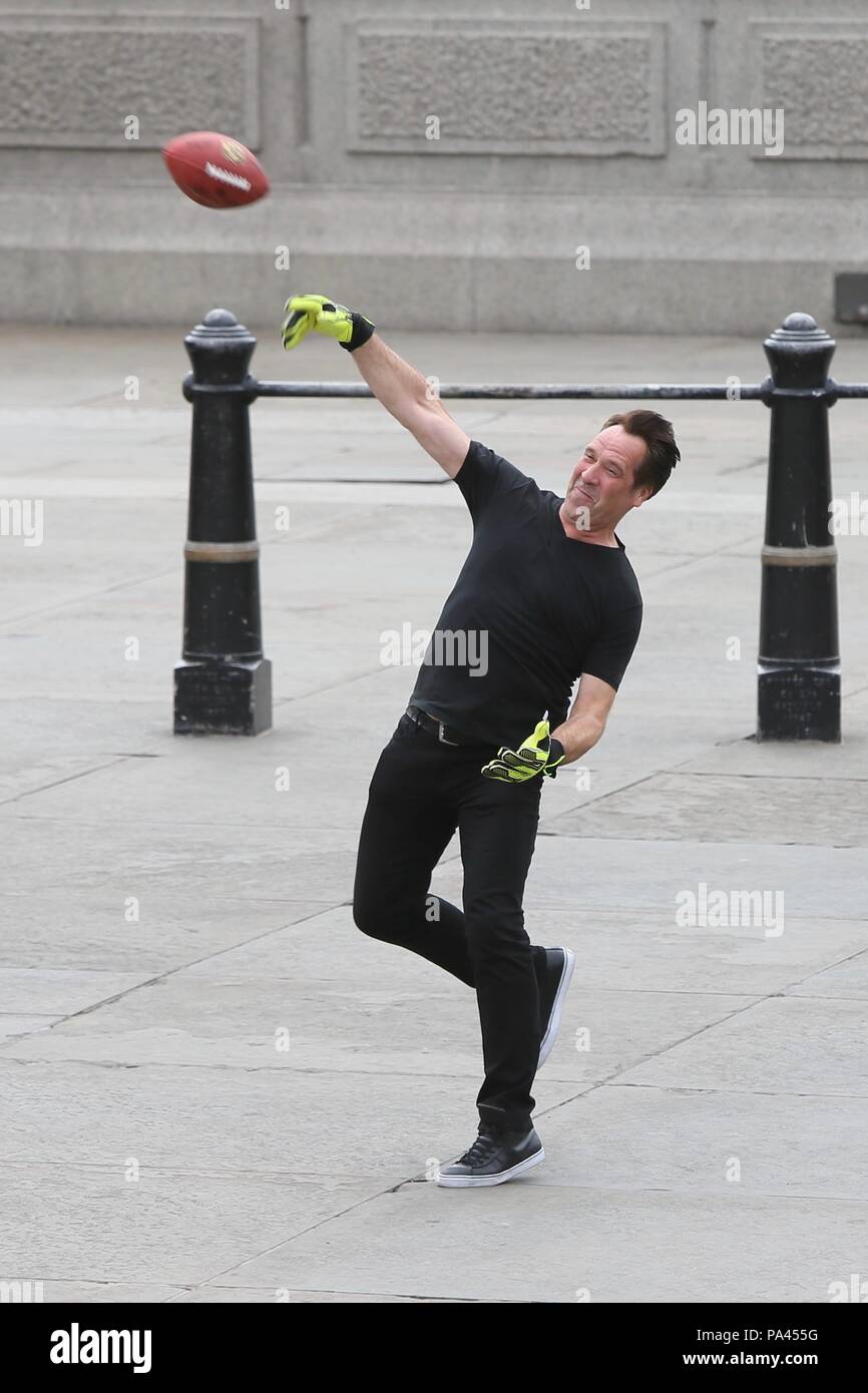 Russell Wilson and David Seaman seen filming a commercial for the NFL ...