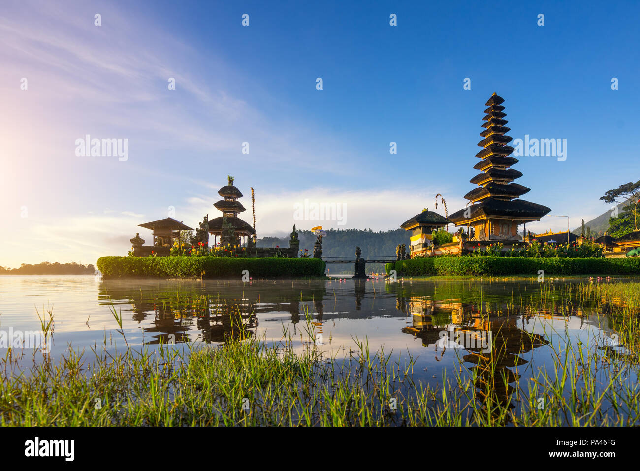 Beautiful morning at Bali lake Beratan temple - Indonesia Stock Photo ...