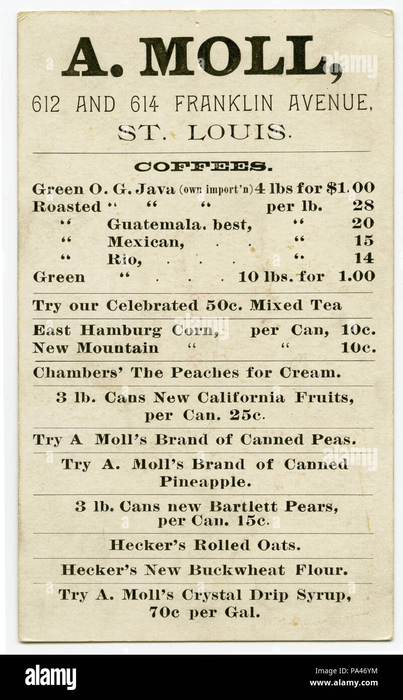 102 Advertising card for A. Moll grocery store Stock Photo - Alamy