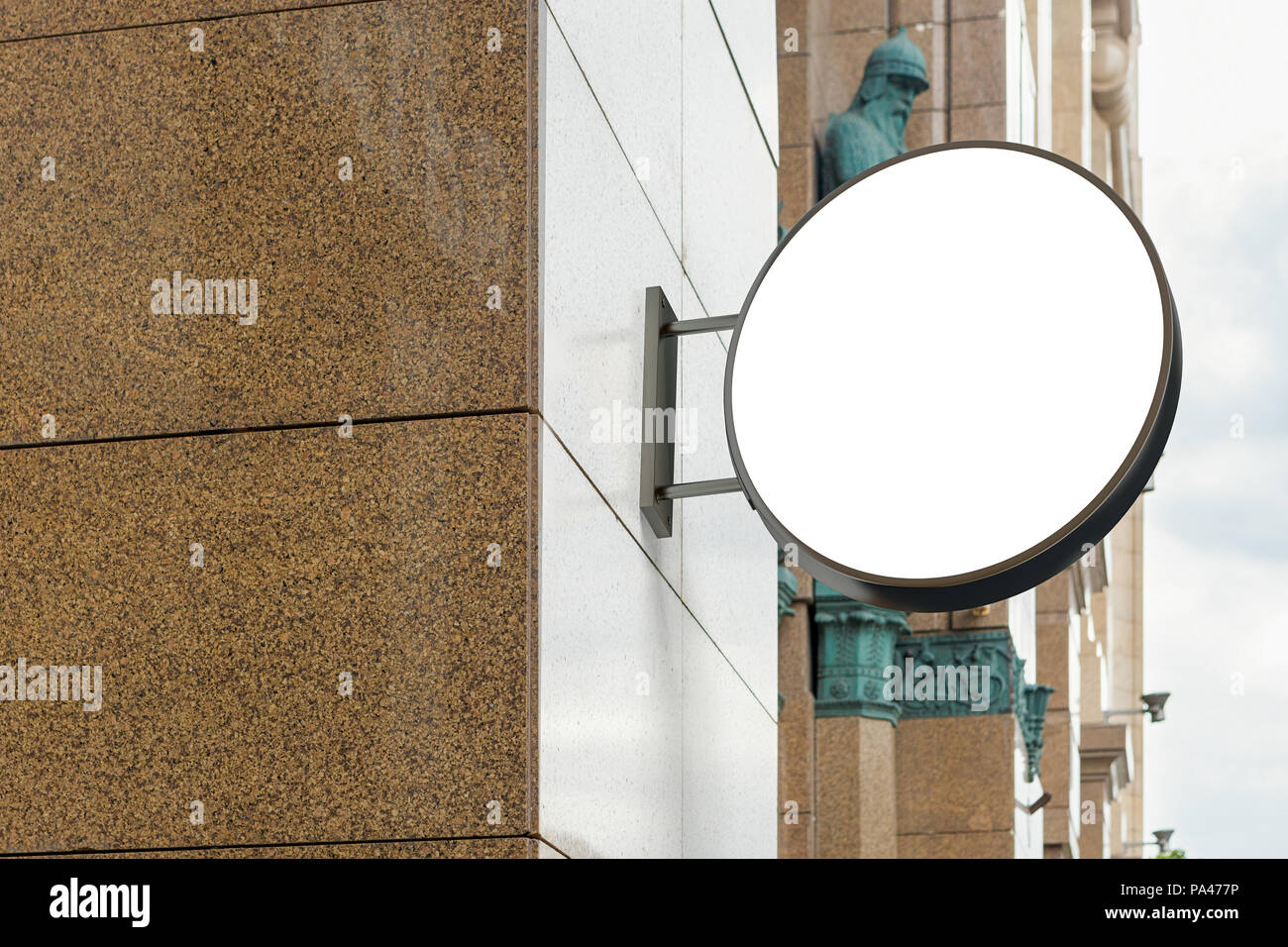 Blank shop sign on granite wall. Round signage mockup. 3d illustration ...