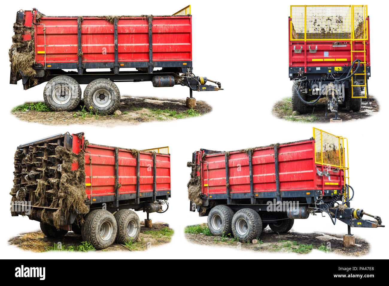 Agricultural machinery on a dairy farm. Trailer-distributor of ...