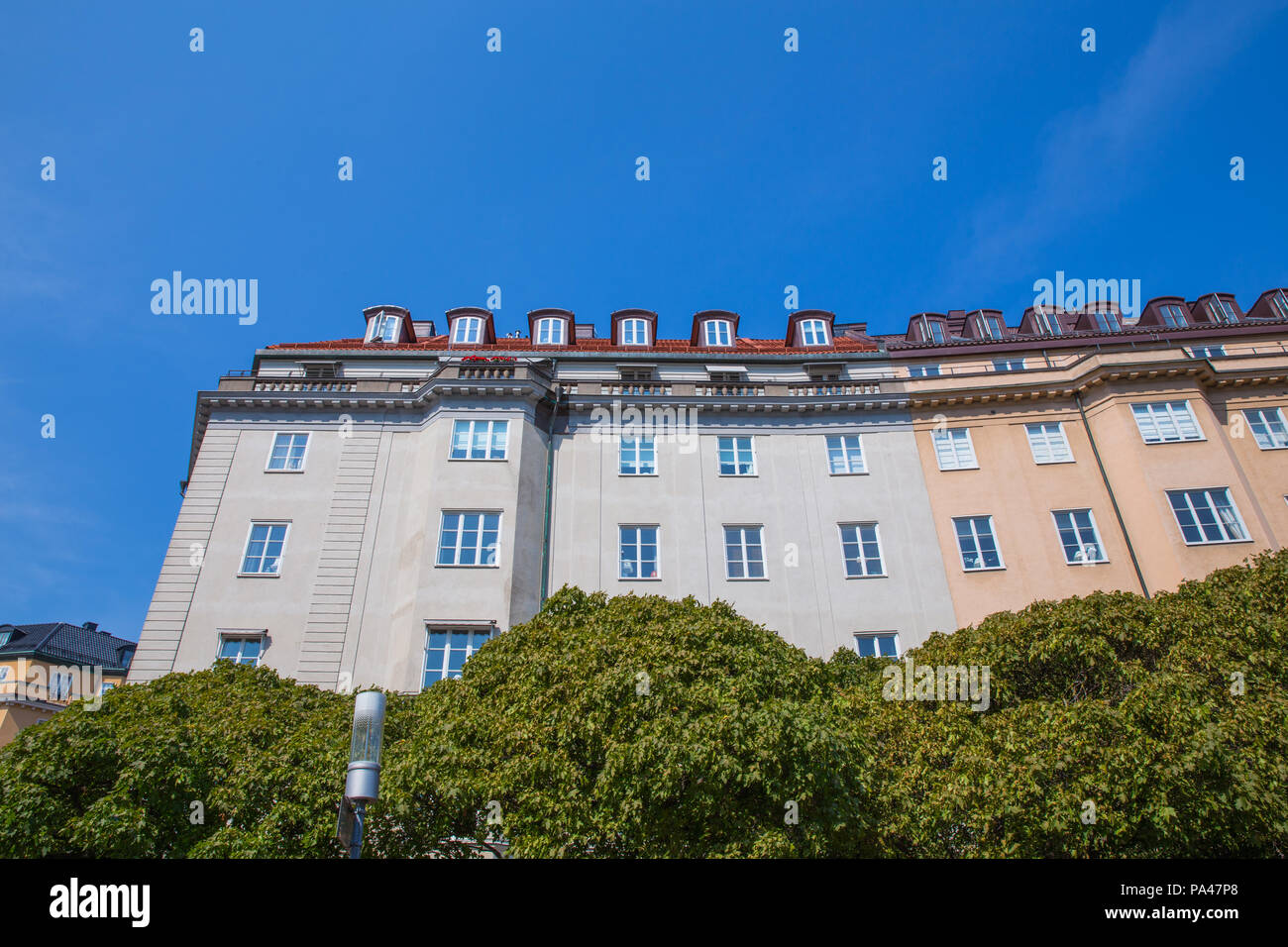 City Stocholm, Sweden. Urban city view, street, peoples and buildings ...