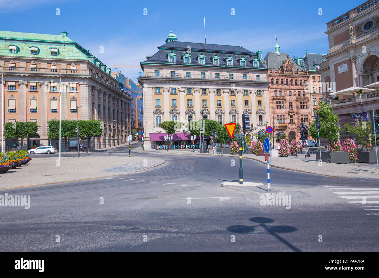 City Stocholm, Sweden. Urban city view, street, peoples and buildings ...