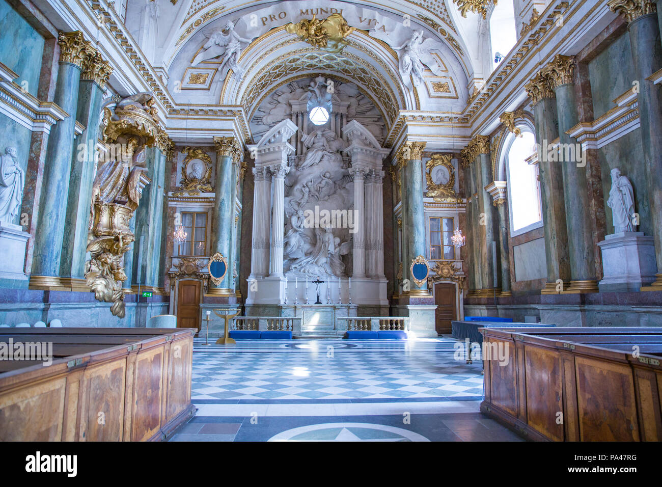 City Stocholm, Sweden. Old palace and interior. Wall and pictures ...