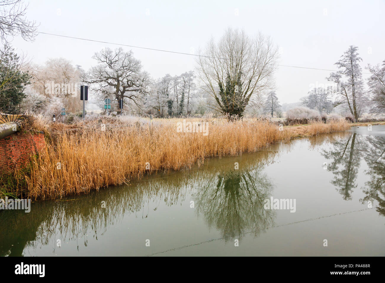 Rural Surrey landscape, southeast England, River Wey riverbank near ...