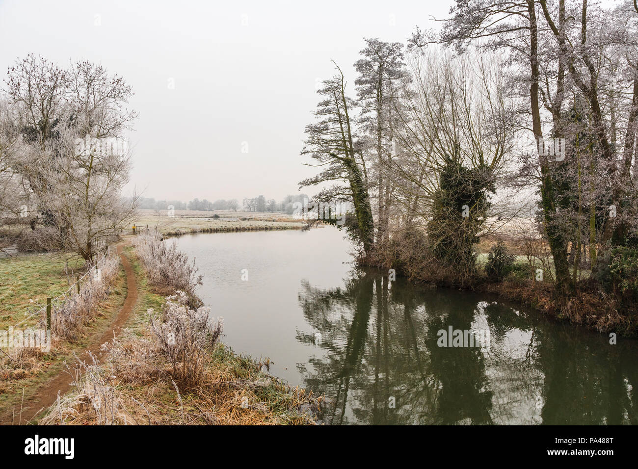 Rural Surrey landscape, southeast England, River Wey riverbank and ...