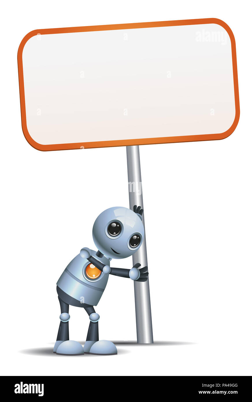 illustration of a happy droid little little robot hold sign on isolated ...