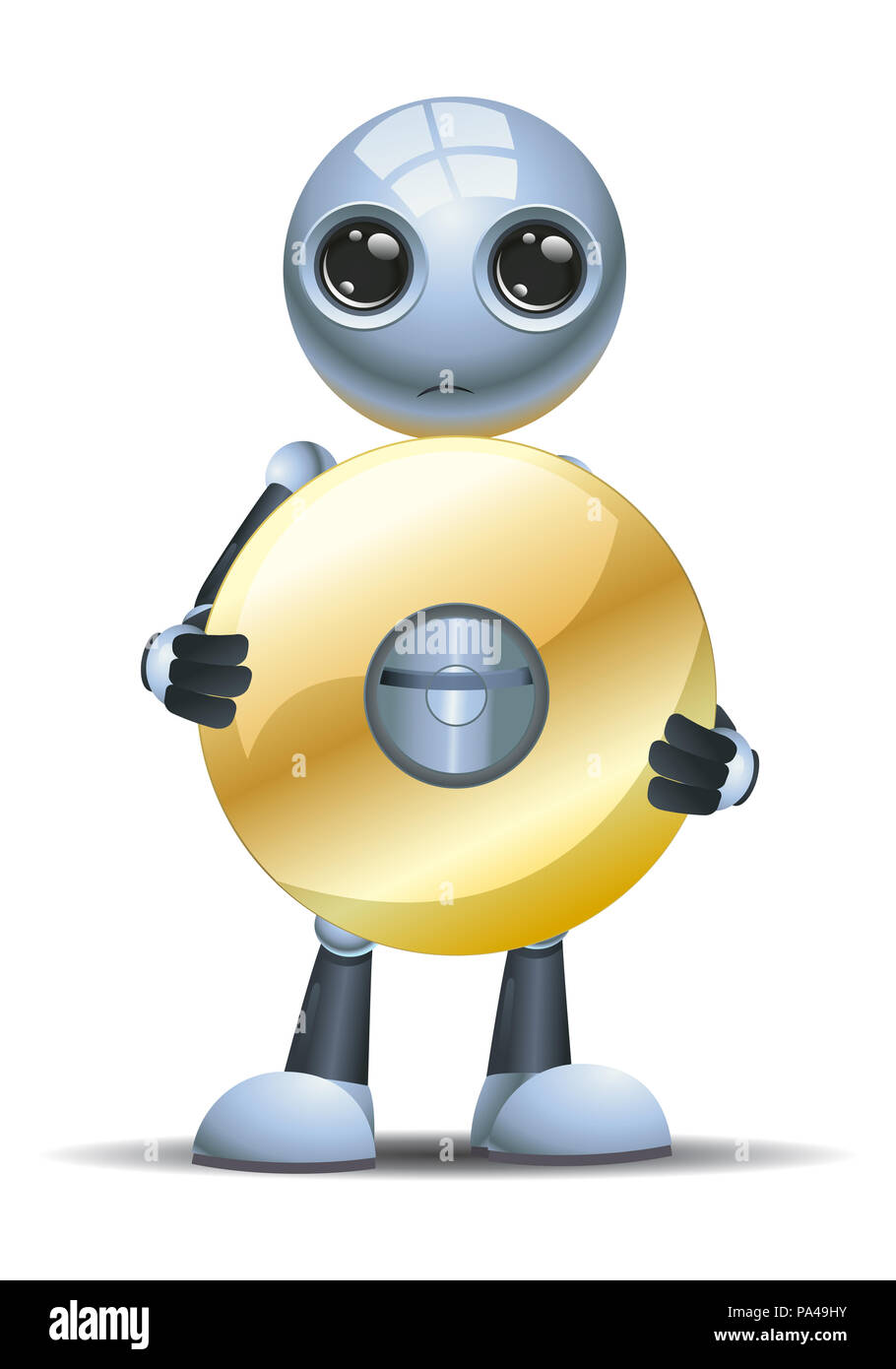 illustration of a happy droid little robot hold dvd disc on isolated ...