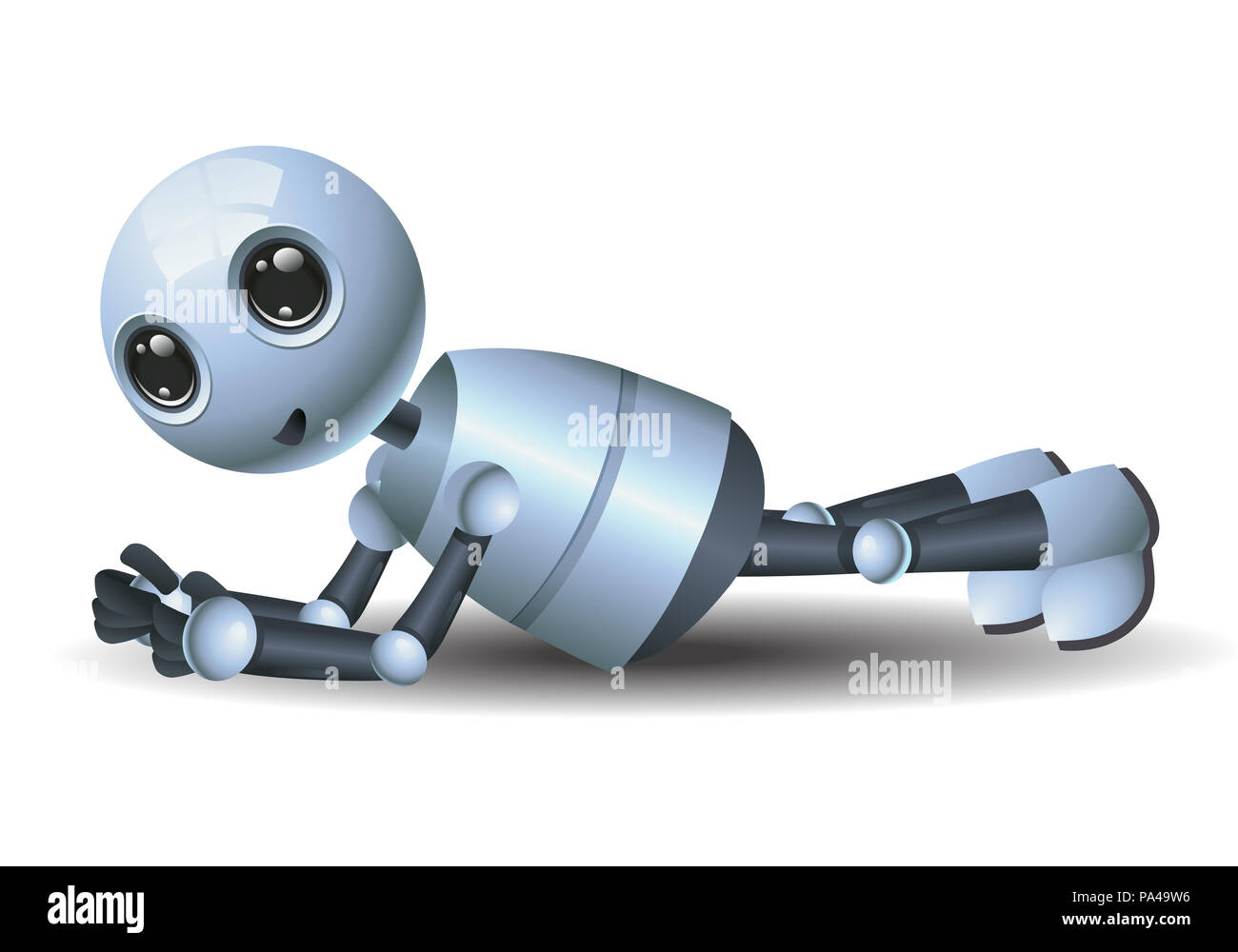 illustration of a happy droid little robot excercise on isolated white ...