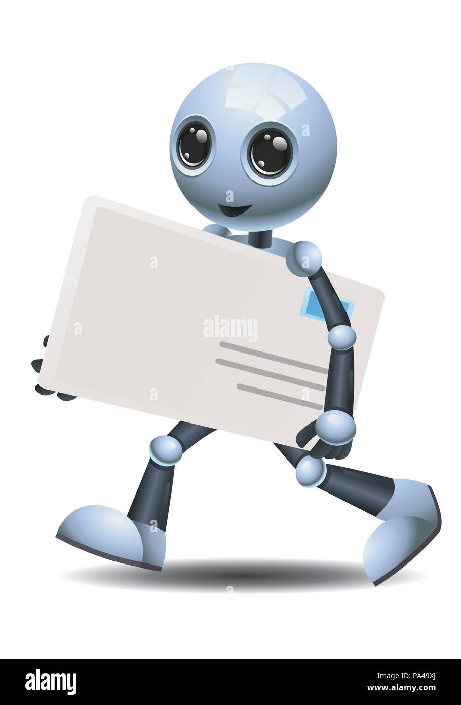 illustration of a happy droid little robot delivering envelope on ...