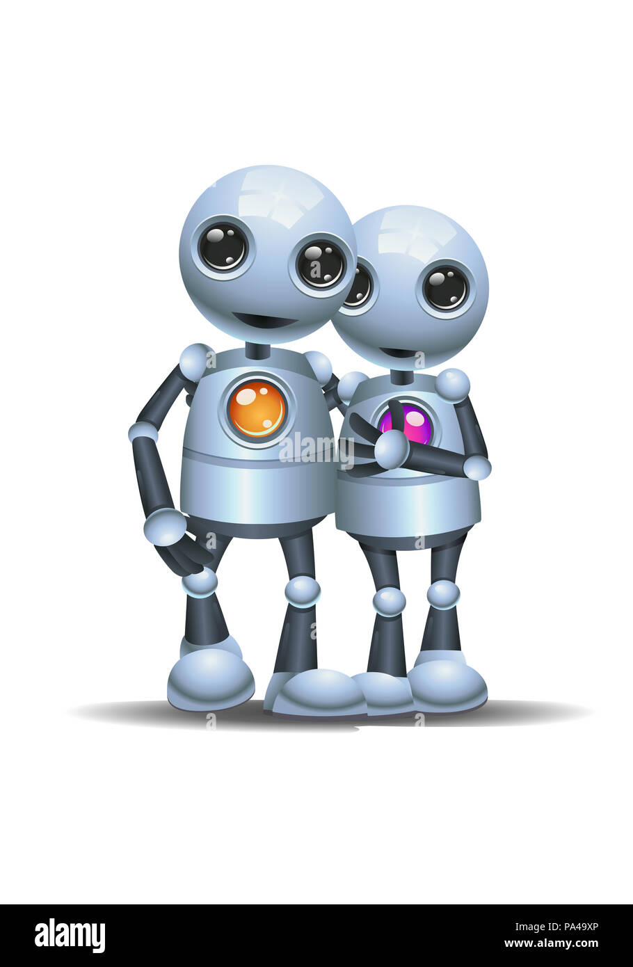 illustration of a happy droid little robot couple walking on isolated ...