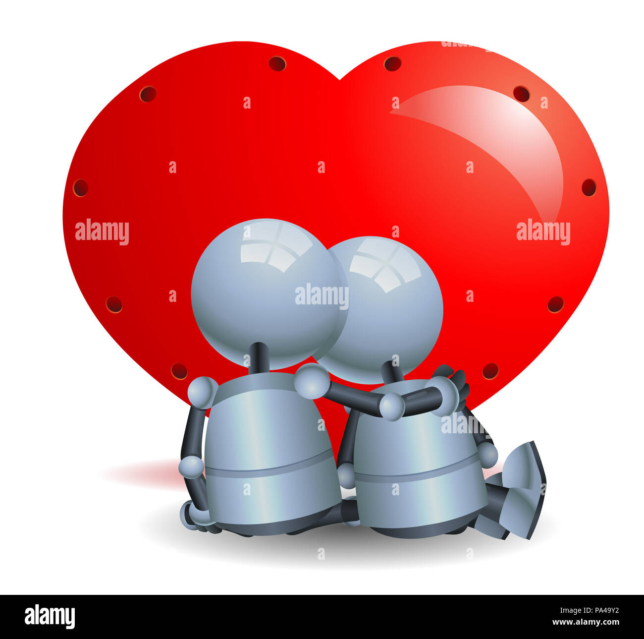illustration of a happy droid little robot couple romance on isolated ...