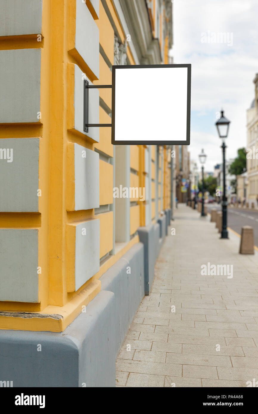 Blank shop sign on brick wall. Square signage mockup. 3d illustration ...