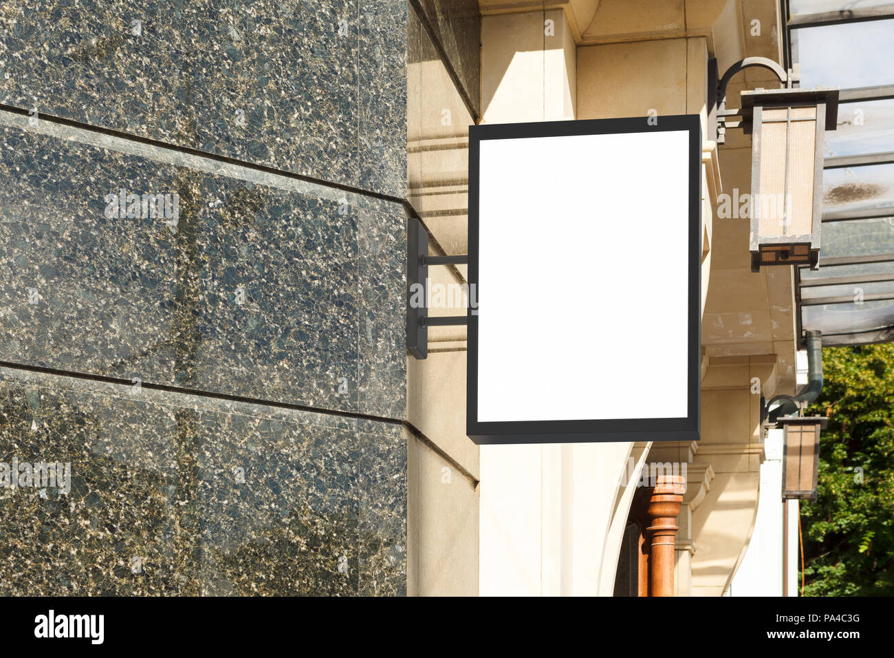 Blank shop sign. Vertical signage. 3d illustration Stock Photo - Alamy