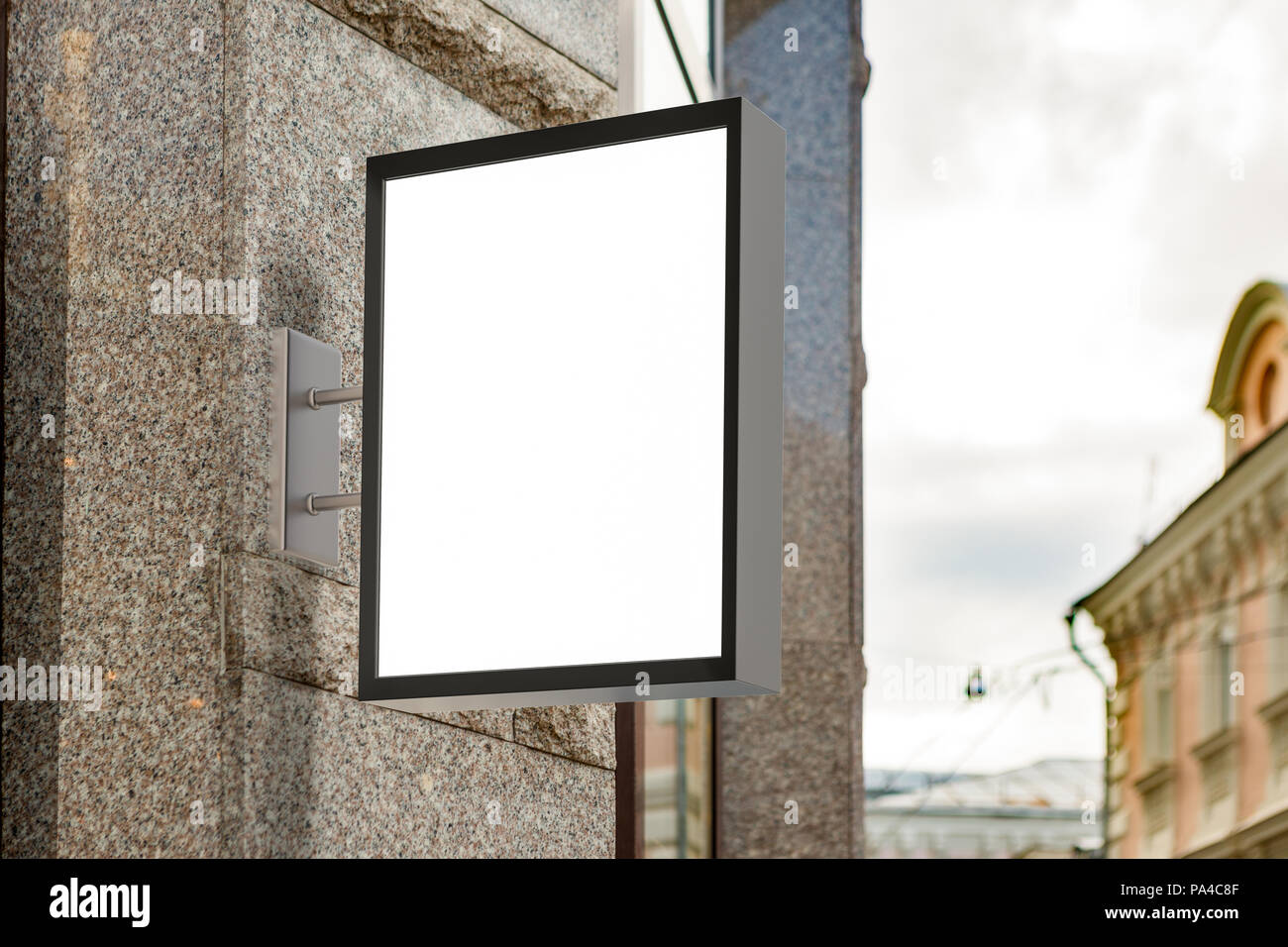 Blank shop sign. Vertical signage. 3d illustration Stock Photo - Alamy