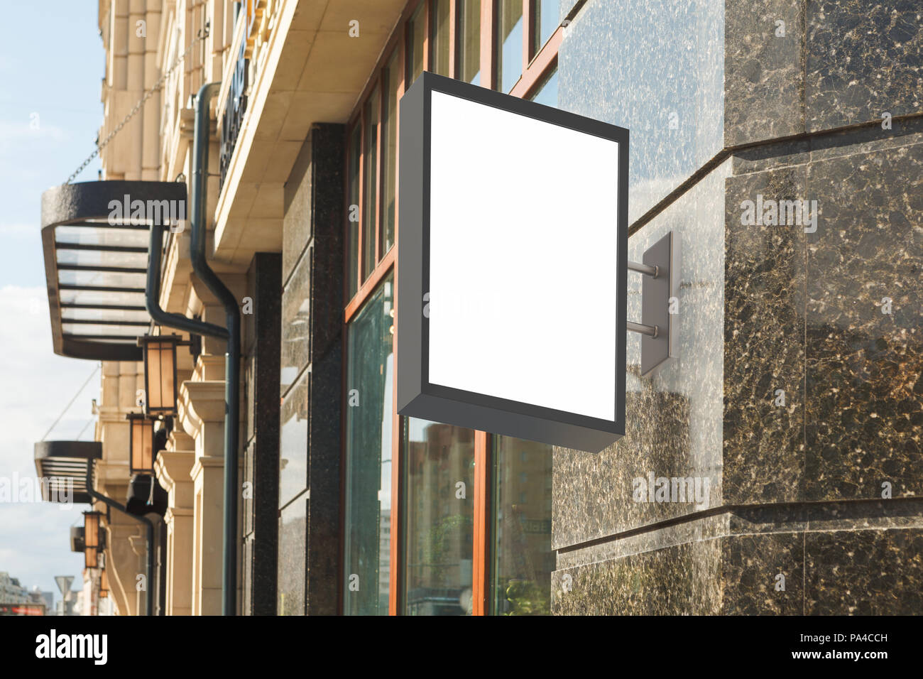 Blank shop sign. Vertical signage. 3d illustration Stock Photo - Alamy