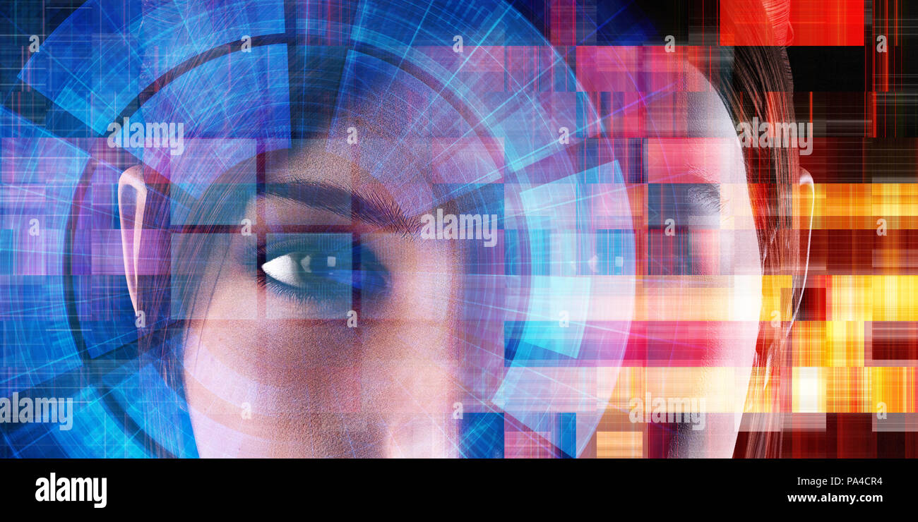 Future of Technology Background with Woman Face Stock Photo - Alamy