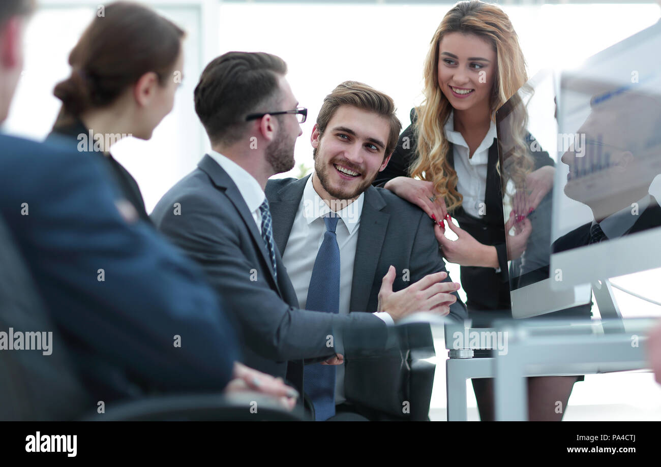 Company employees using business charts hi-res stock photography and ...
