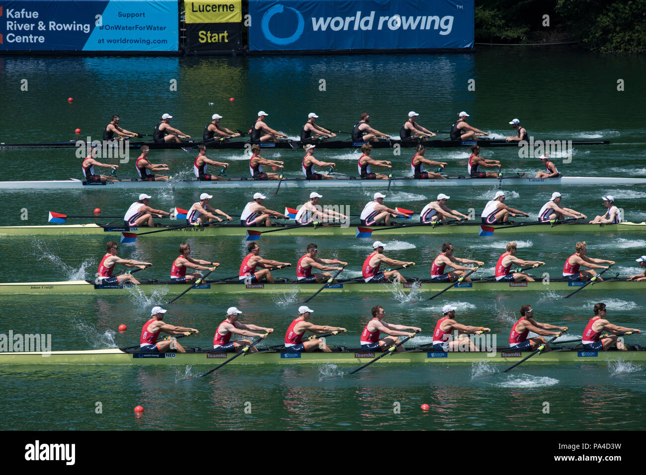 Lucerne, SWITZERLAND, 13th July 2018, Friday USA M8+, Bow, Brennan ...