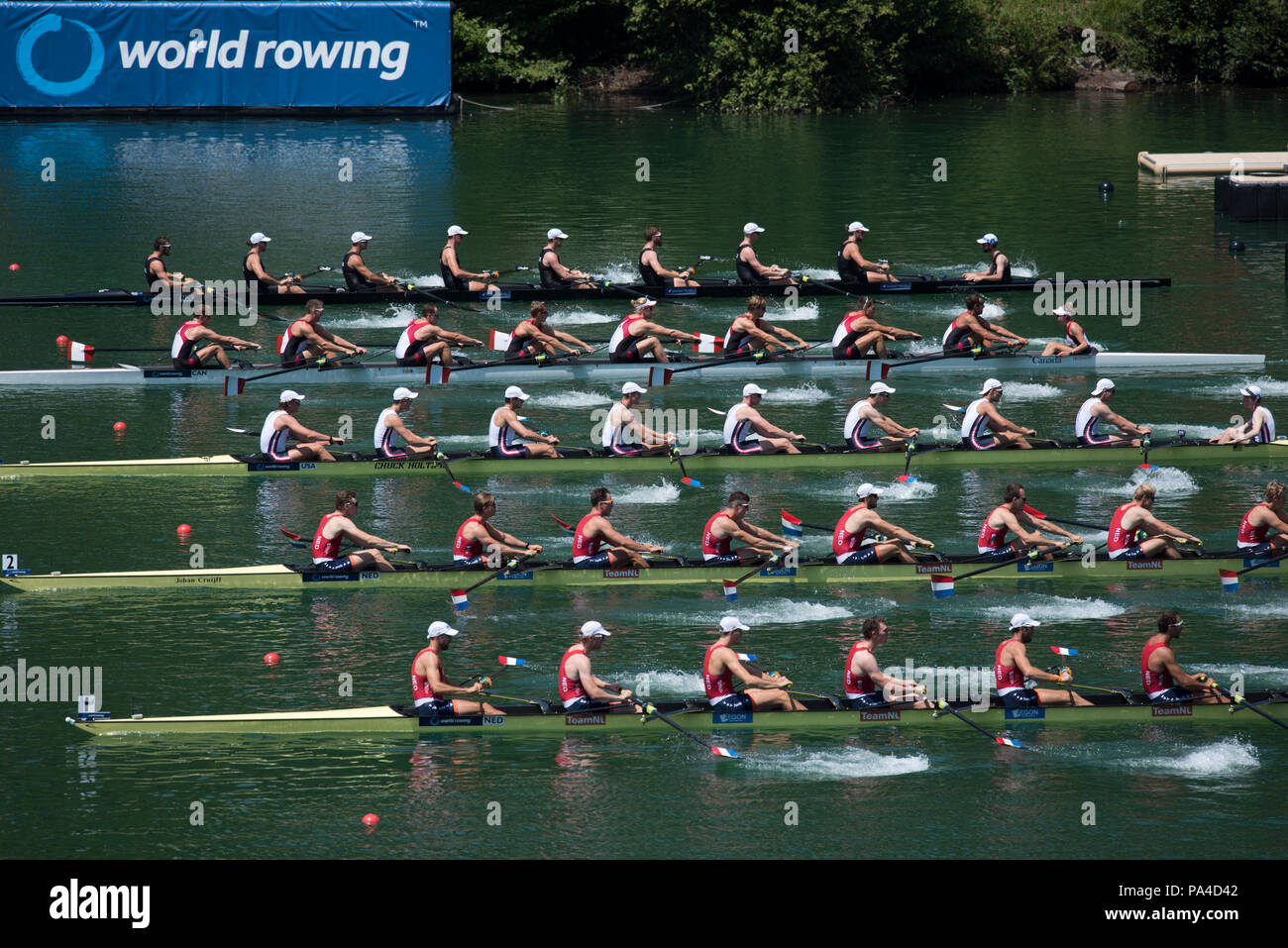 Lucerne, SWITZERLAND, 13th July 2018, Friday USA M8+, Bow, Brennan ...