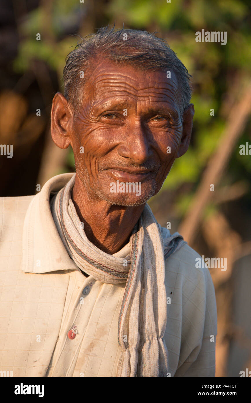 Local man portrait living in Kanha village near the Kanha National Park ...