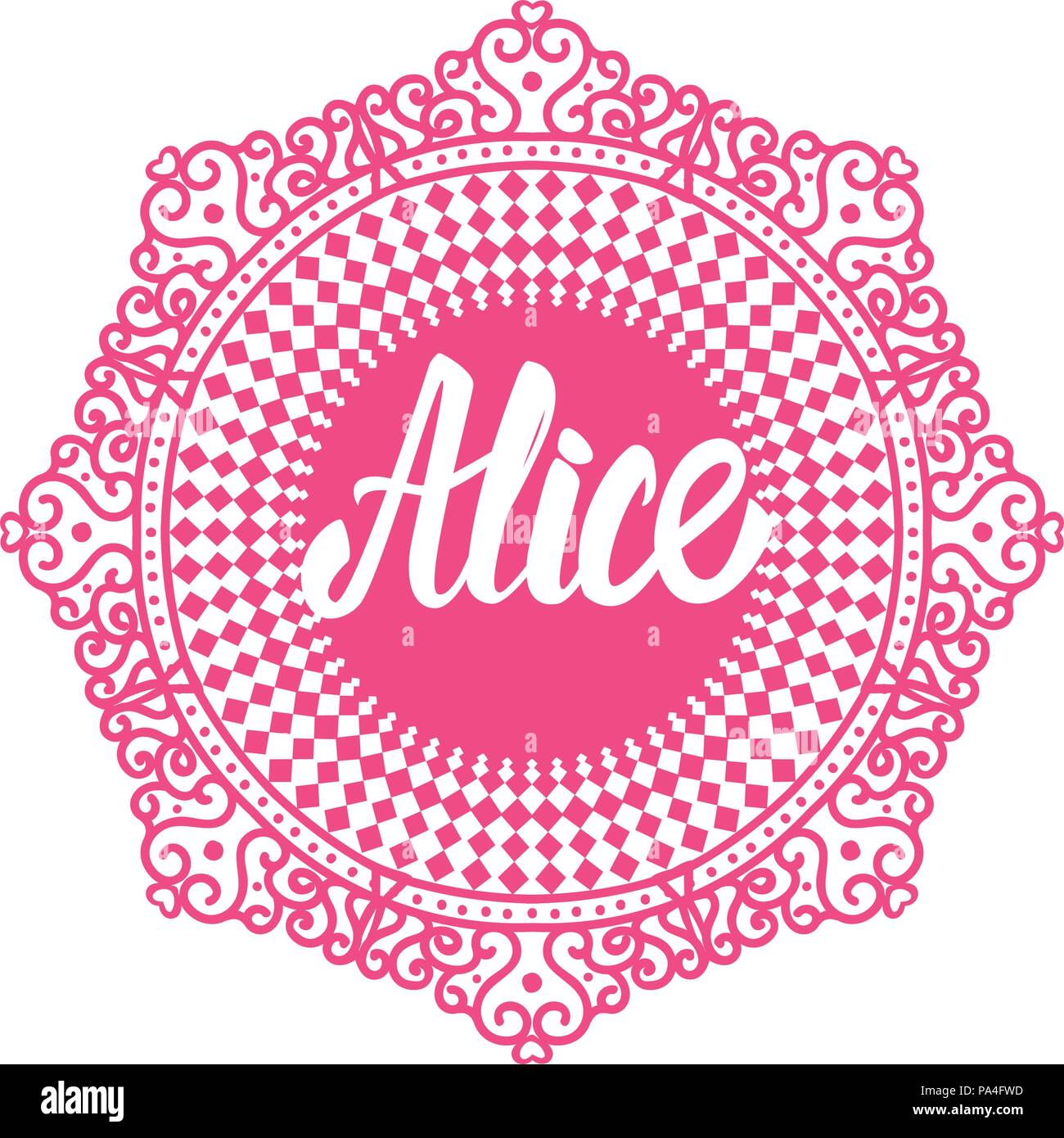 Alice is a fairy-tale frame with curls pink hand drawn Stock Vector ...