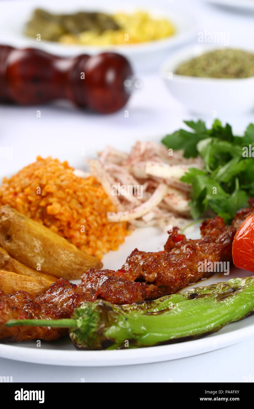 Adana kebab, minced meat kebab, turkish food Stock Photo - Alamy