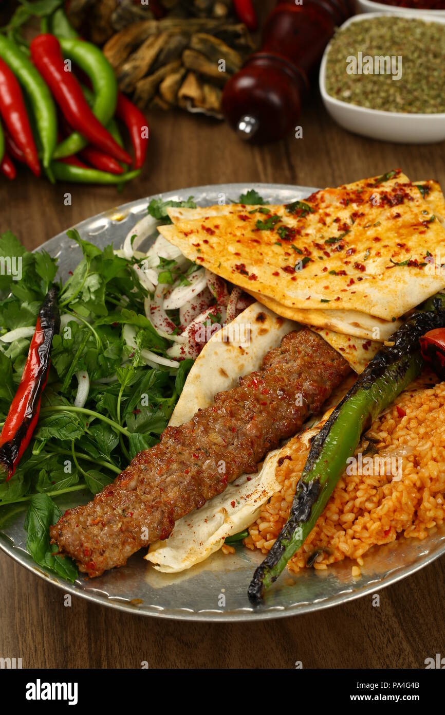 Adana kebab, minced meat kebab, turkish food Stock Photo - Alamy
