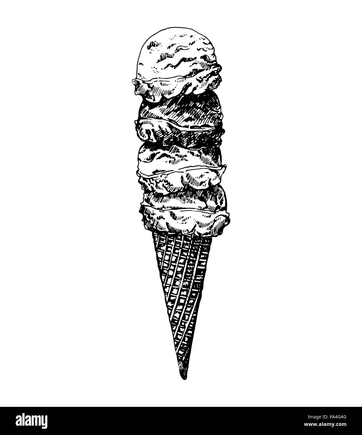 Hand drawn sketch style ice cream isolated on white background. Vector ...