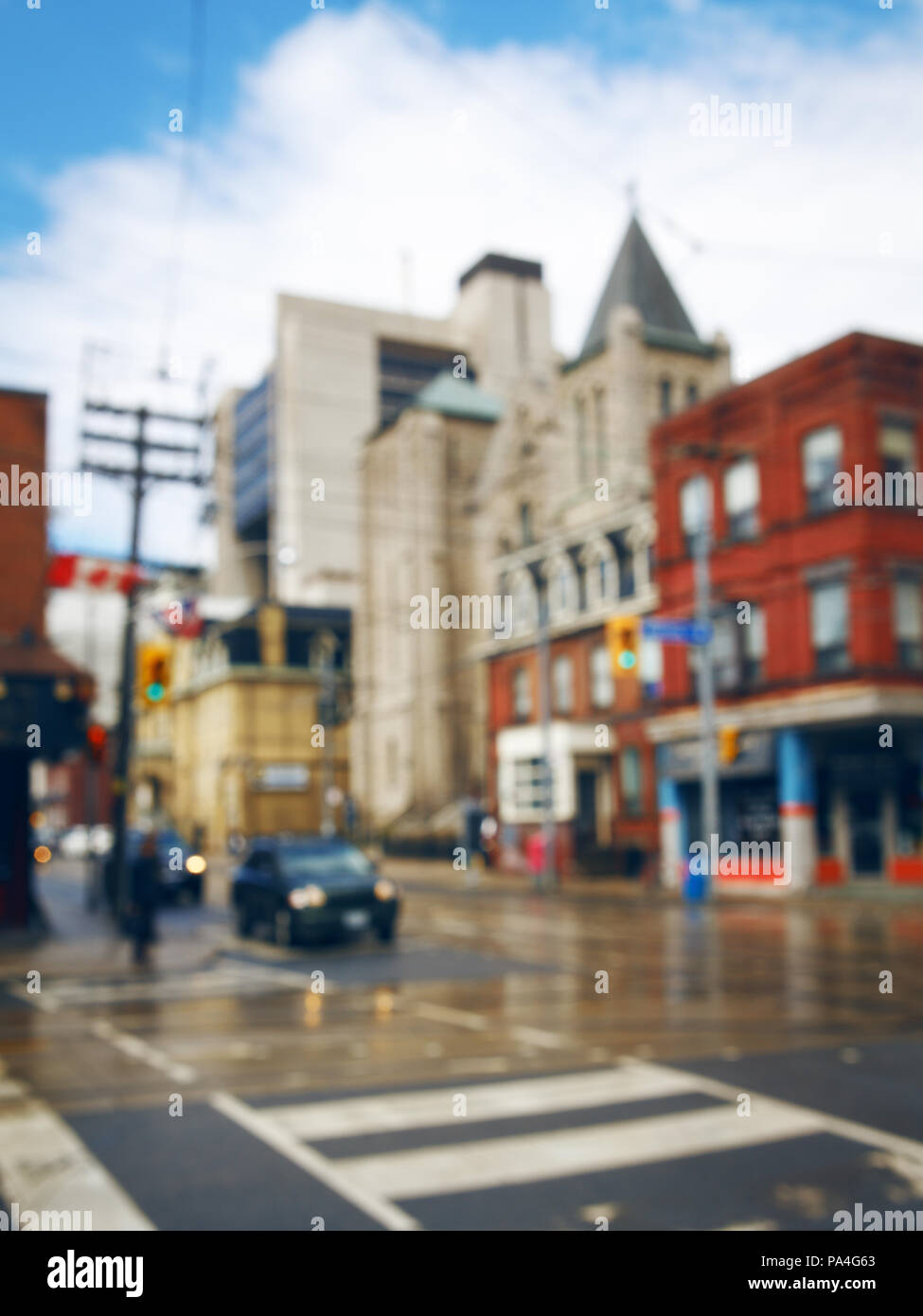 Blurred blurry soft focus background, busy downtown street with cars ...