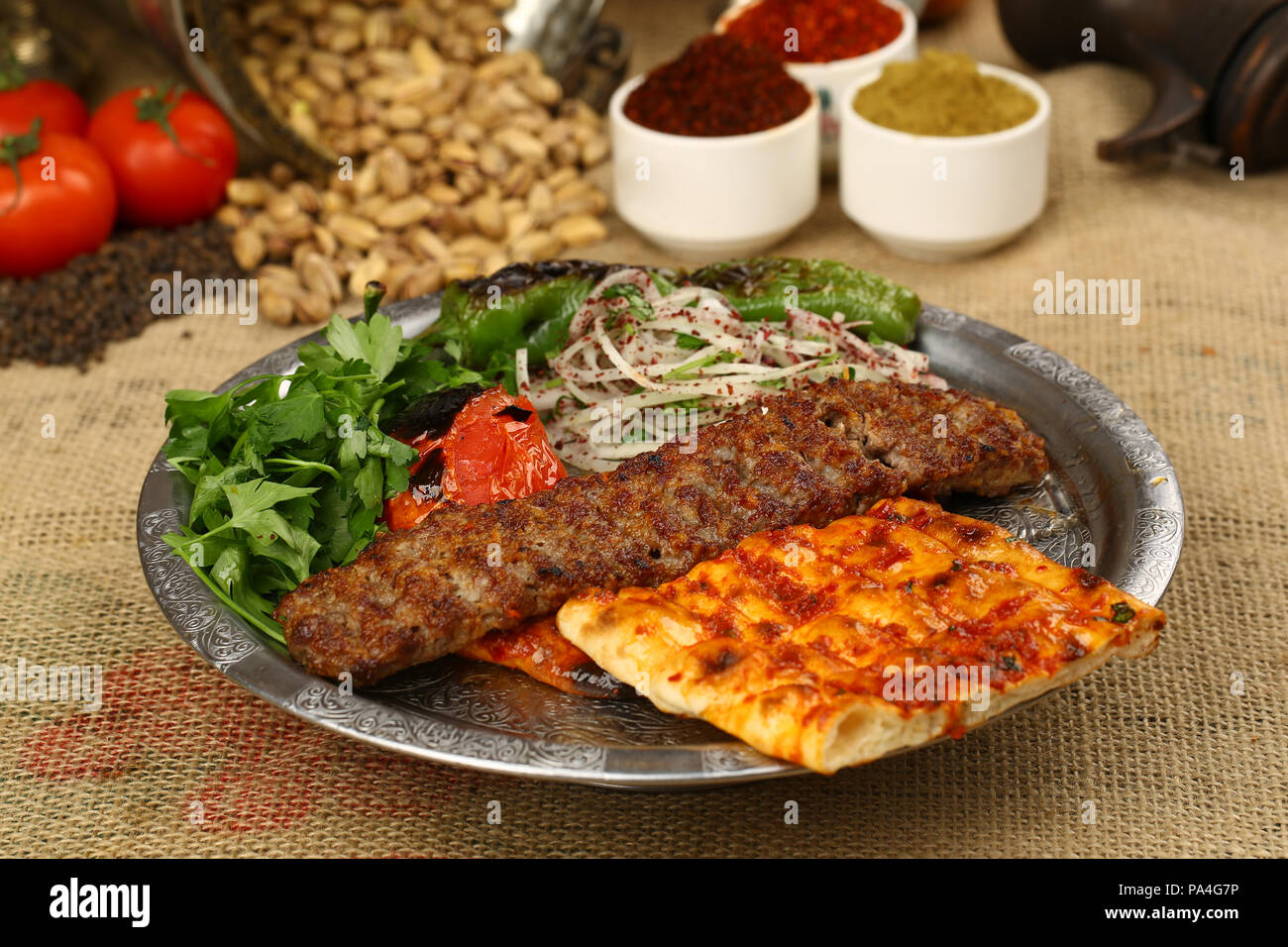 Adana kebab, minced meat kebab, turkish food Stock Photo - Alamy