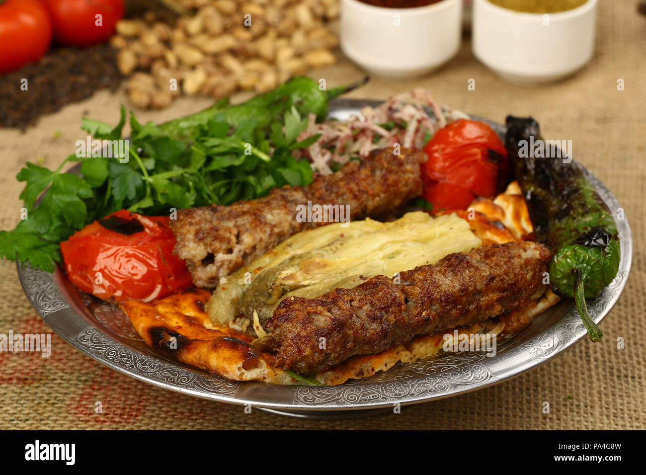 Adana kebab, minced meat kebab, turkish food Stock Photo - Alamy