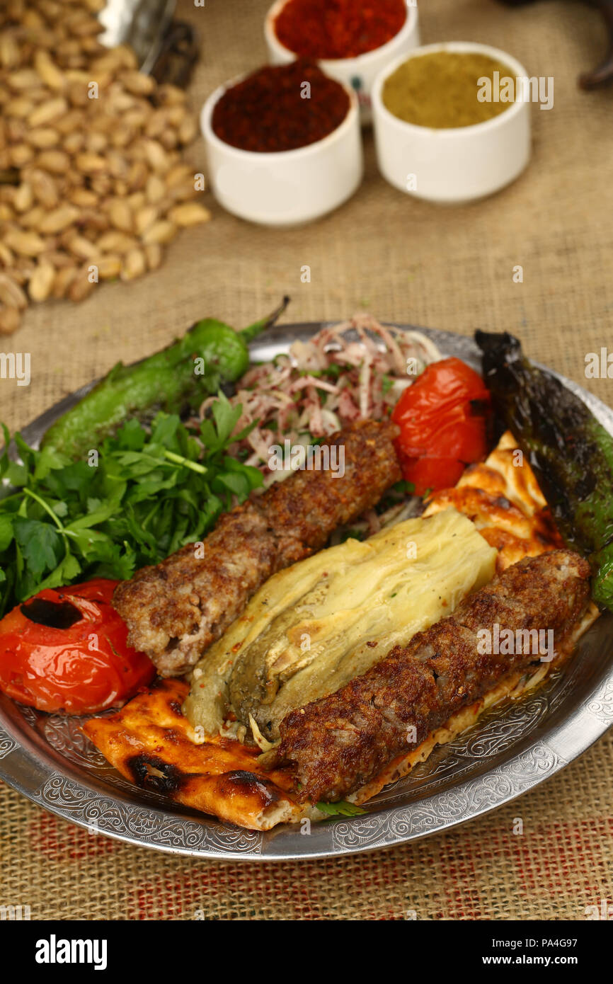 Adana kebab, minced meat kebab, turkish food Stock Photo - Alamy