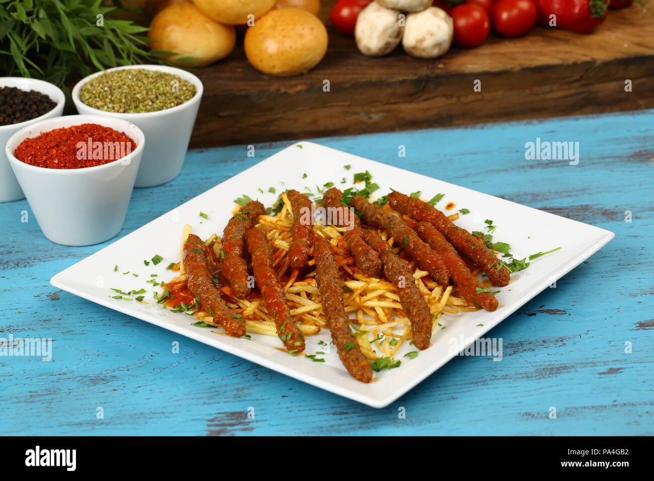 Adana kebab, minced meat kebab, turkish food Stock Photo - Alamy