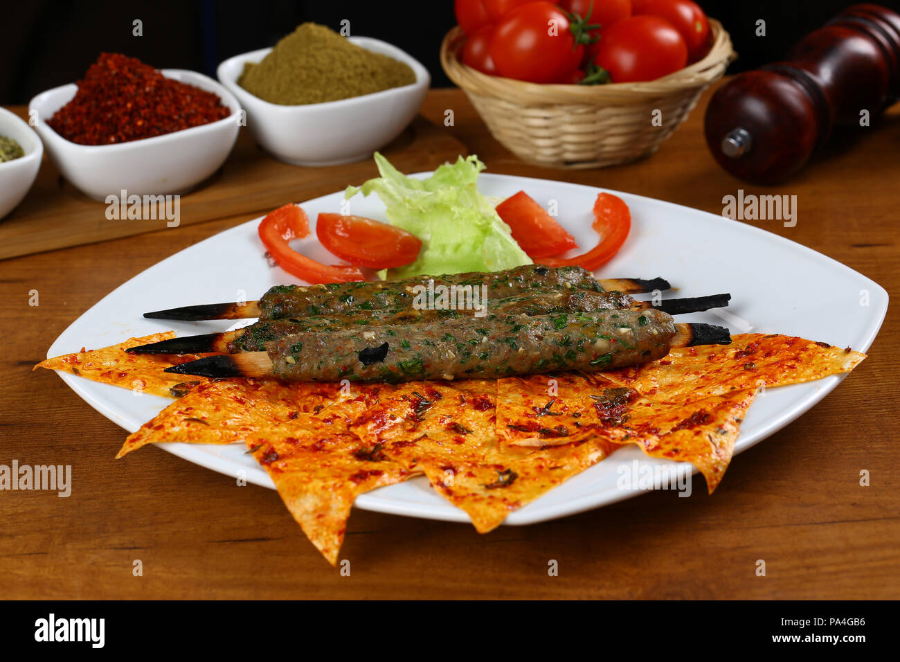 Adana kebab, minced meat kebab, turkish food Stock Photo - Alamy