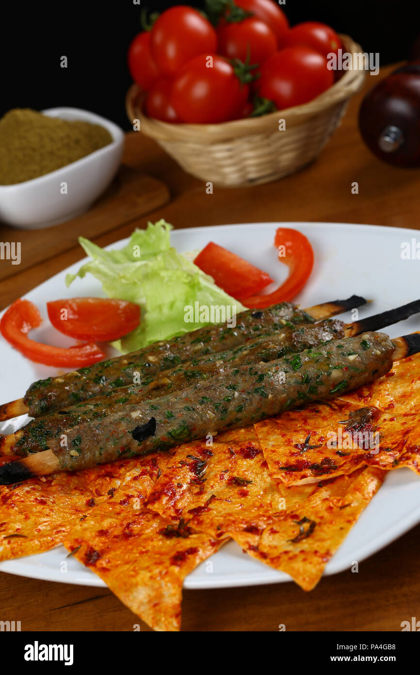 Adana kebab, minced meat kebab, turkish food Stock Photo - Alamy