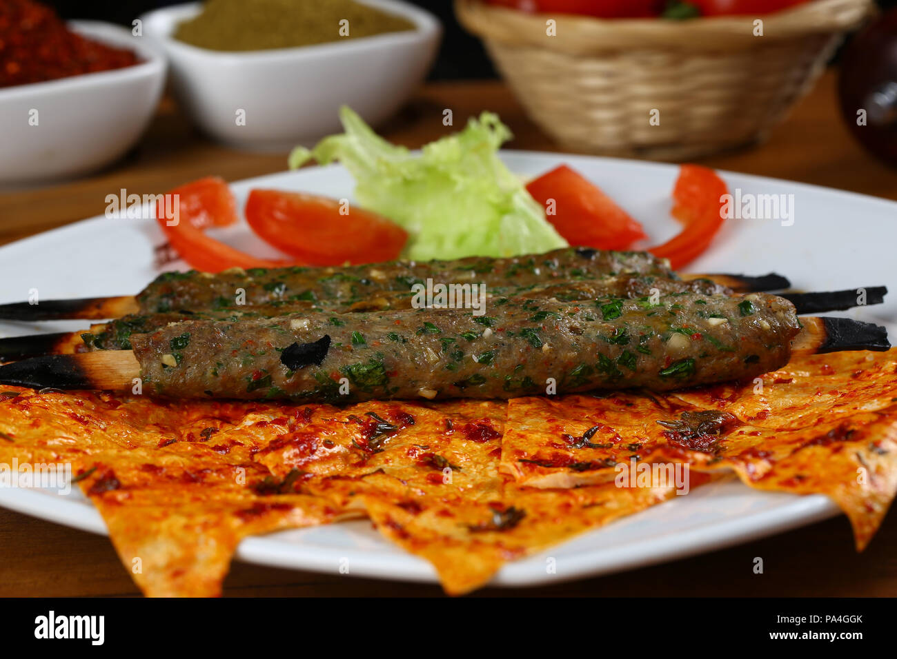 Adana kebab, minced meat kebab, turkish food Stock Photo - Alamy
