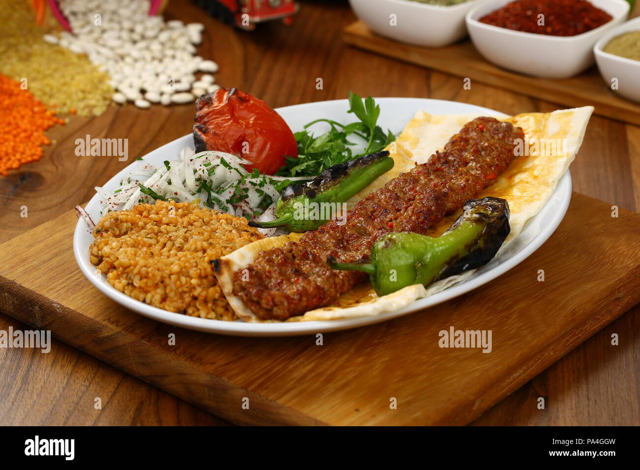 Adana kebab, minced meat kebab, turkish food Stock Photo - Alamy