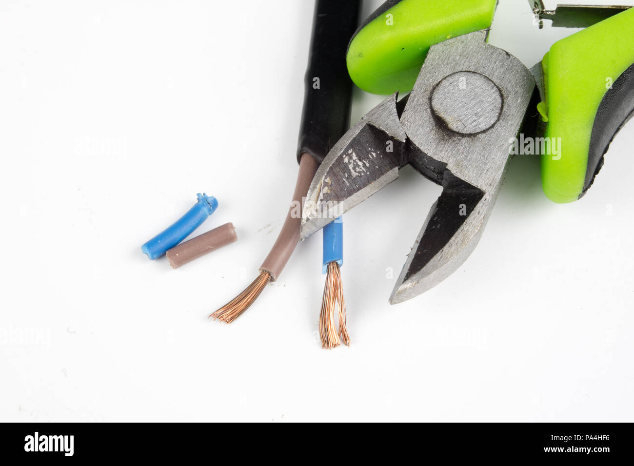 Cable cutters and insulated electric wire. Accessories for electricians ...