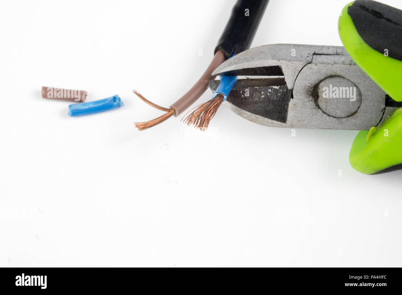 Cable cutters and insulated electric wire. Accessories for electricians ...