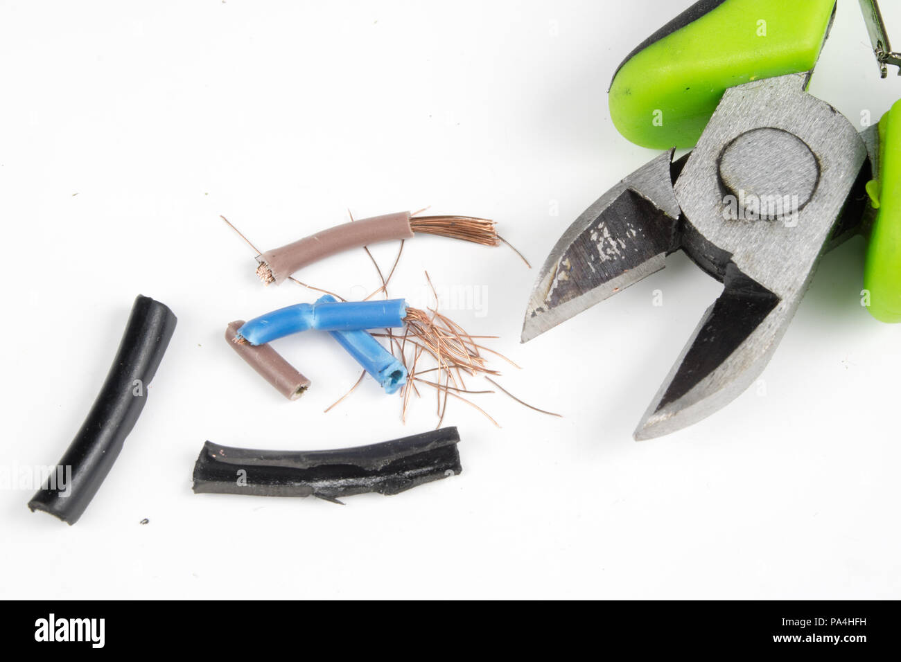 Cable cutters and insulated electric wire. Accessories for electricians ...