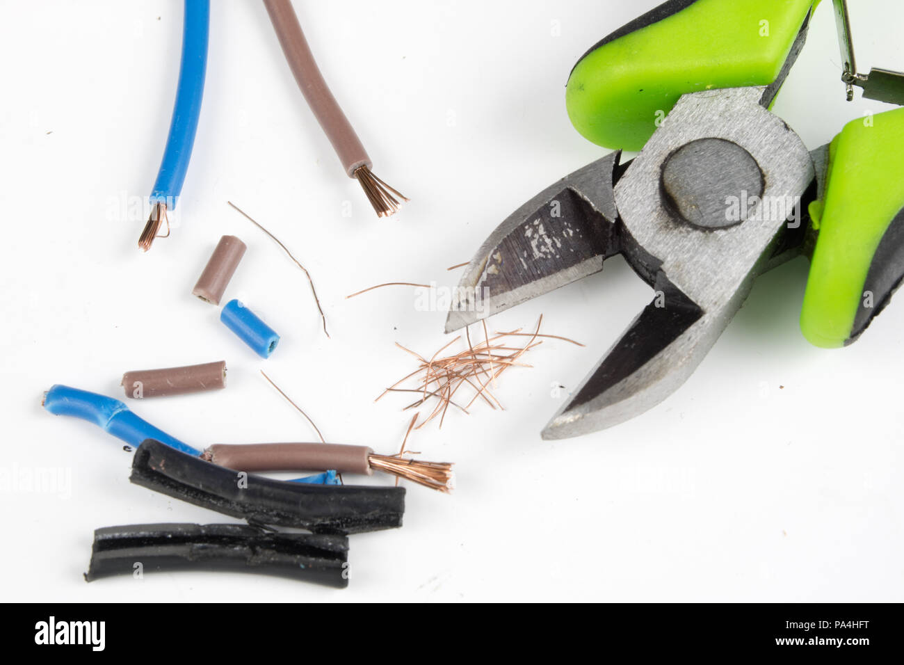 Cable cutters and insulated electric wire. Accessories for electricians ...