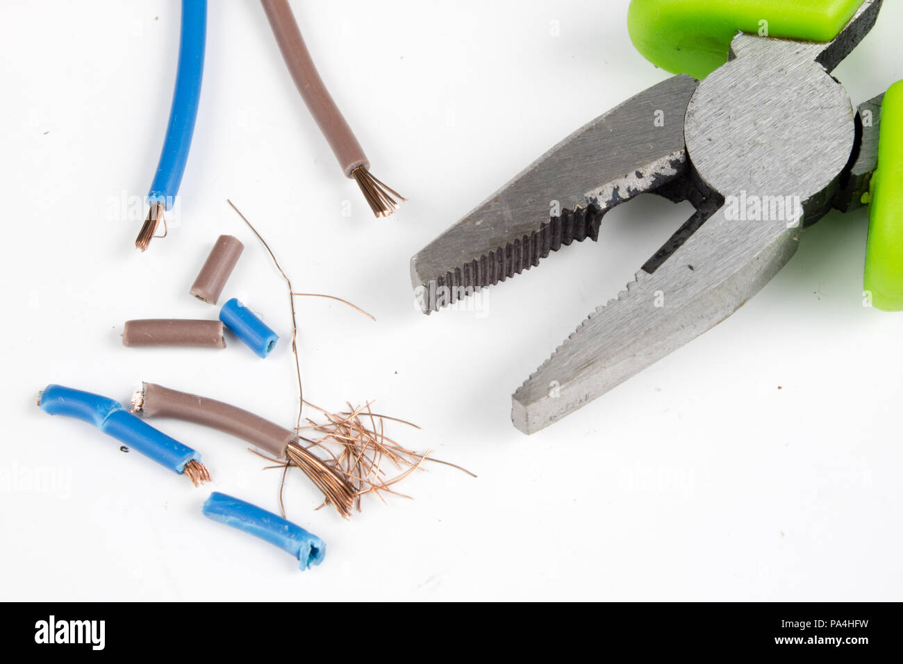 Cable cutters and insulated electric wire. Accessories for electricians ...