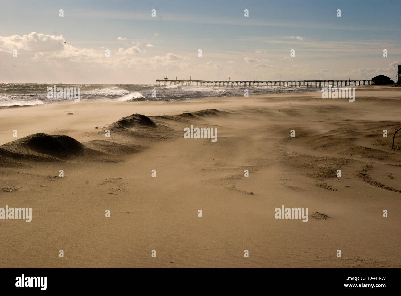 Heavy wind and surf sweeps the beach in Rodanthe North Carolina Stock ...